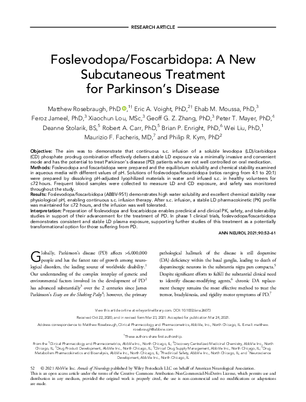 (PDF) Foslevodopa/Foscarbidopa: A New Subcutaneous Treatment for ...