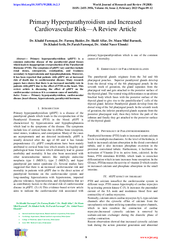 (PDF) Primary Hyperparathyroidism and Increased Cardiovascular Risk—A Review Article