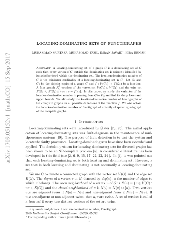 (PDF) Locating-Dominating Sets of Functigraphs