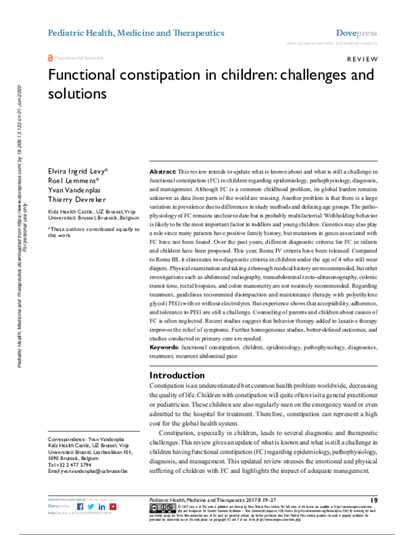 (PDF) Functional constipation in children: challenges and solutions