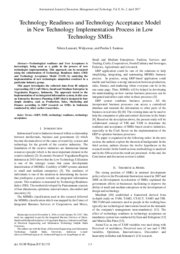 (PDF) Technology Readiness and Technology Acceptance Model in New ...