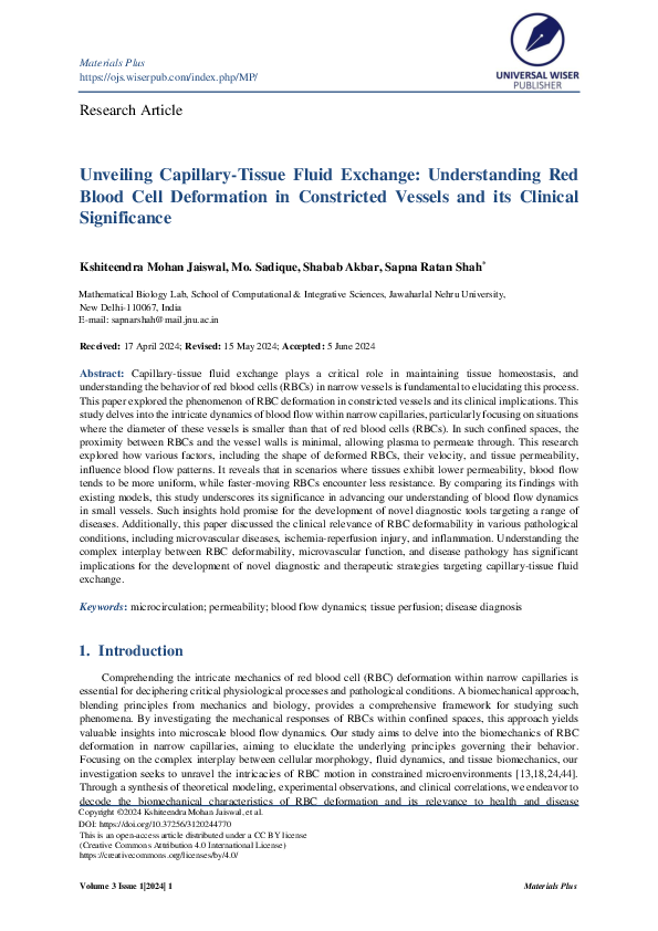 (PDF) Unveiling Capillary-Tissue Fluid Exchange: Understanding Red ...