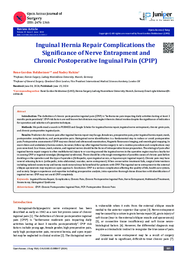 (PDF) Inguinal Hernia Repair Complications the Significance of Nerve ...
