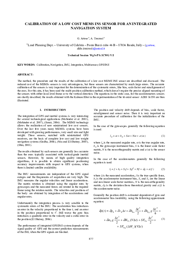 (PDF) Calibration of a low cost MEMS ins sensor for an integrated navigation system