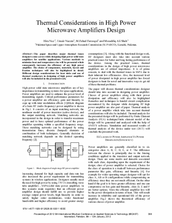 (PDF) Thermal considerations in high power microwave amplifiers design