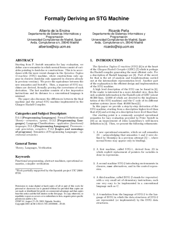 (PDF) Formally deriving an STG machine
