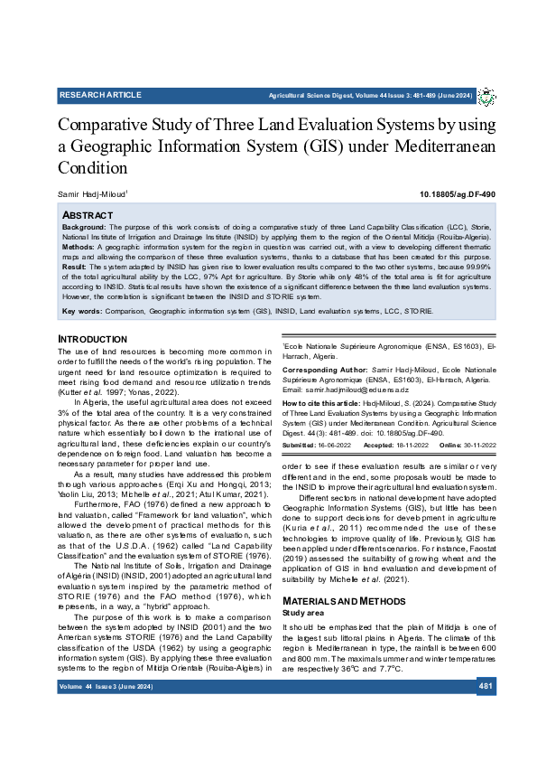 (PDF) Comparative Study of Three Land Evaluation Systems by using a ...