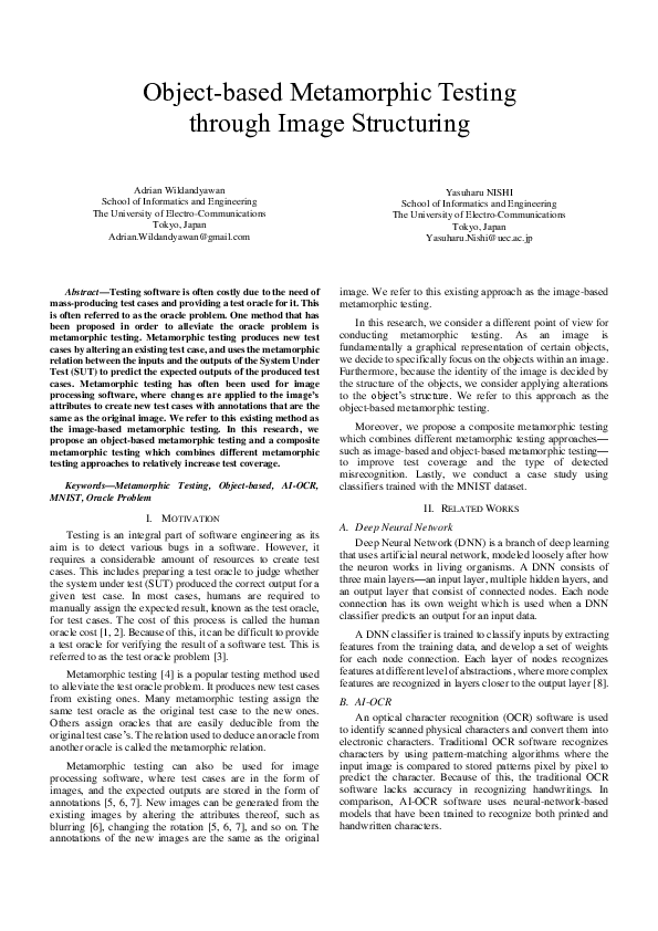 (PDF) Object-based Metamorphic Testing through Image Structuring