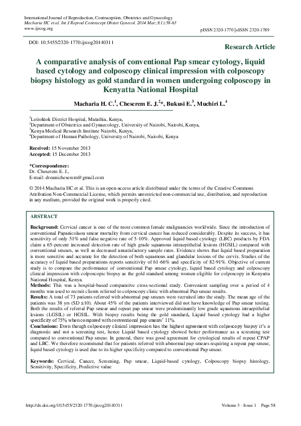 (PDF) A comparative analysis of conventional Pap smear cytology, liquid ...