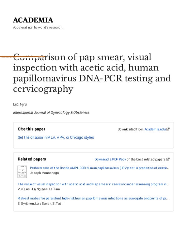(PDF) Comparison of pap smear, visual inspection with acetic acid ...