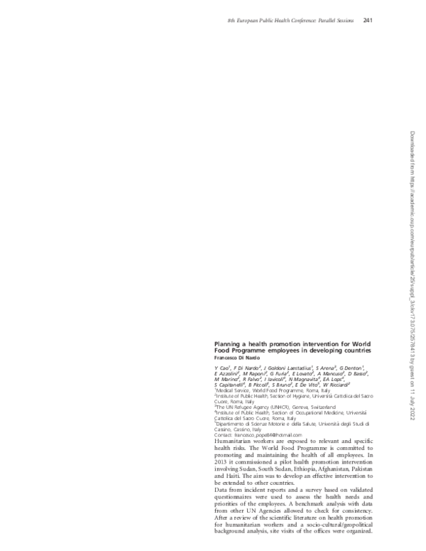 (PDF) Planning a health promotion intervention for World Food Programme ...