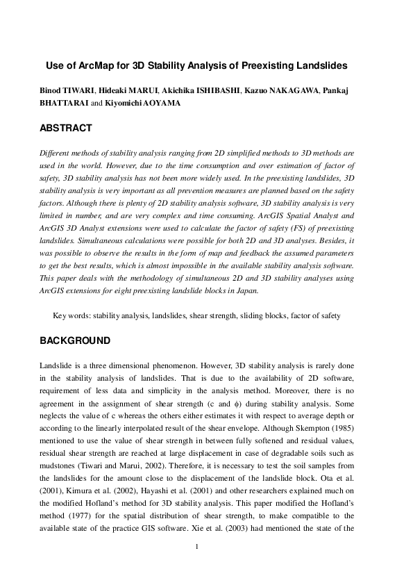 (PDF) Use of ArcMap for 3D stability analysis of preexisting landslides