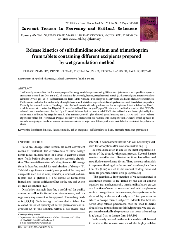 (PDF) Release kinetics of sulfadimidine sodium and trimethoprim from ...