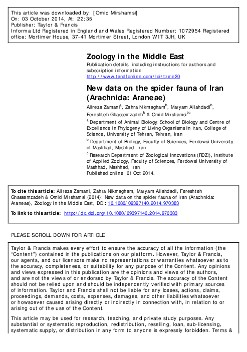 (PDF) New data on the spider fauna of Iran (Arachnida: Araneae)
