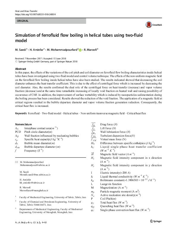 (PDF) Simulation of ferrofluid flow boiling in helical tubes using two-fluid model
