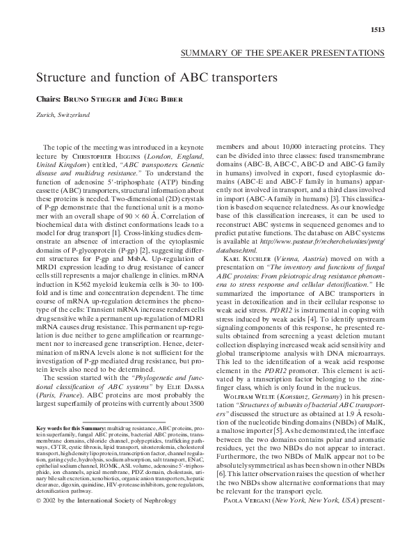 (PDF) Structure and function of ABC transporters