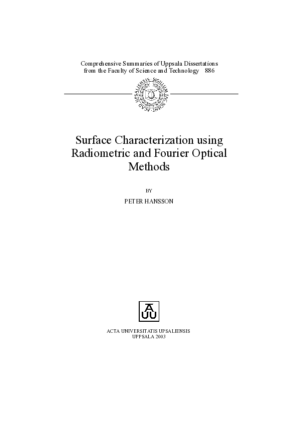 (PDF) Surface Characterization using Radiometric and Fourier Optical Methods