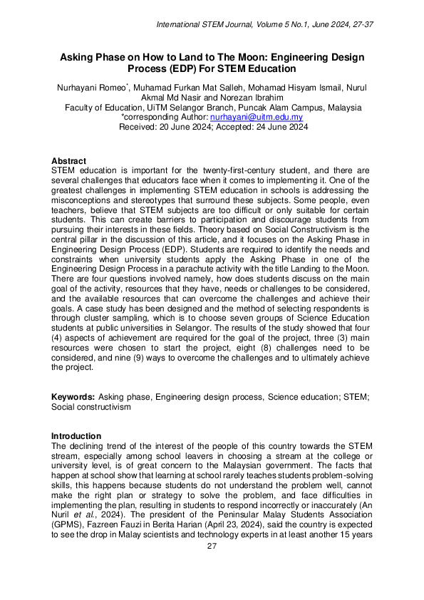 (PDF) Asking Phase on How to Land to The Moon: Engineering Design Process (EDP) For STEM ...