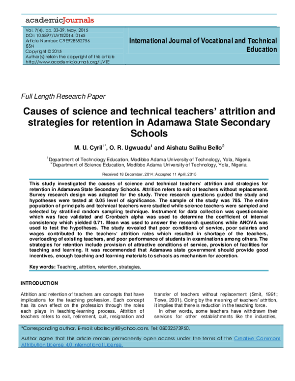 (PDF) Causes of science and technical teachers’ attrition and strategies for retention in ...