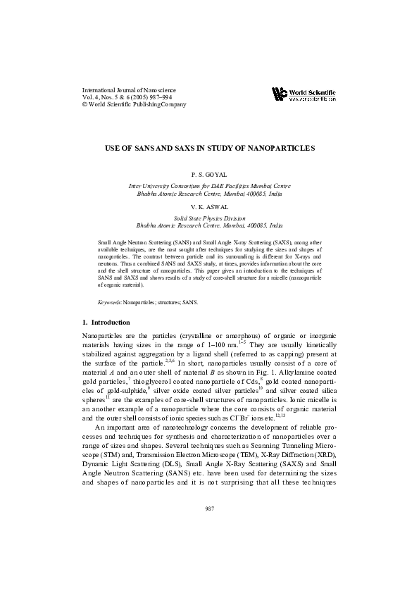 (PDF) Use of Sans and Saxs in Study of Nanoparticles