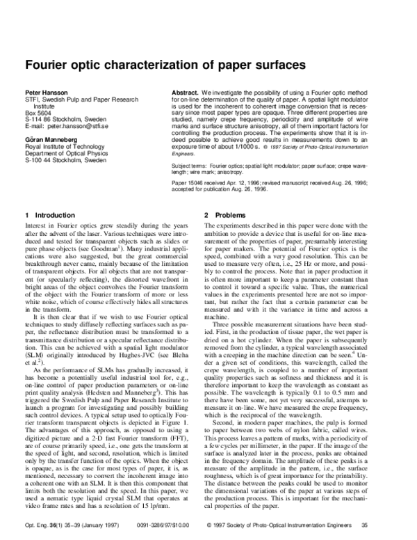 (PDF) Fourier optic characterization of paper surfaces