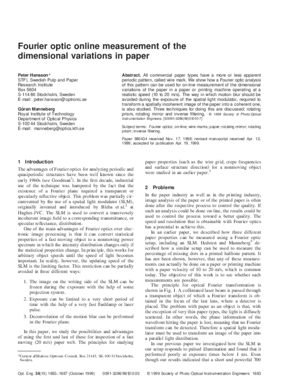 (PDF) Fourier optic online measurement of the dimensional variations in ...