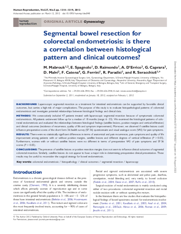 (PDF) Segmental bowel resection for colorectal endometriosis: is there ...