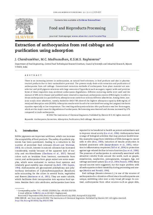 (PDF) Extraction of anthocyanins from red cabbage and purification ...
