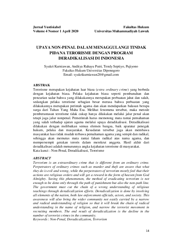 (PDF) Upaya Non-Penal Dalam Menaggulangi Tindak Pidana Terorisme Dengan ...