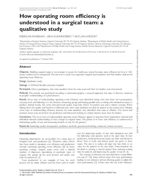 (PDF) How operating room efficiency is understood in a surgical team: a qualitative study ...