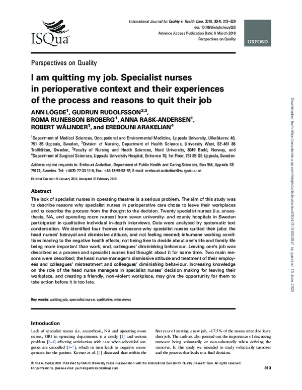 (PDF) I am quitting my job. Specialist nurses in perioperative context ...