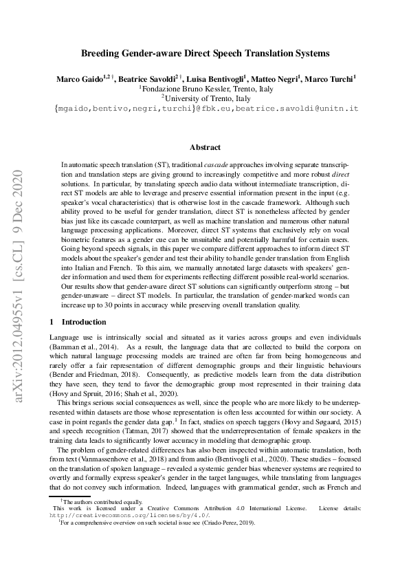 Pdf Breeding Gender Aware Direct Speech Translation Systems