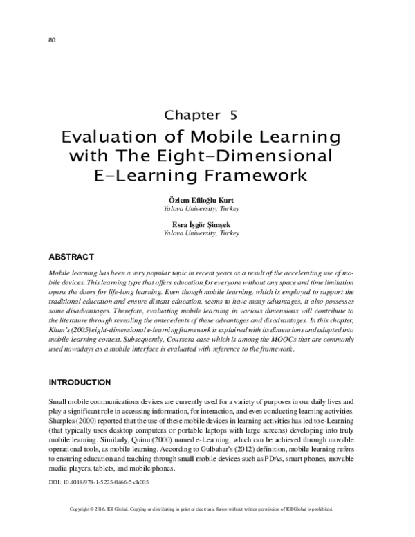 (PDF) Evaluation of Mobile Learning with The Eight-Dimensional E-Learning Framework