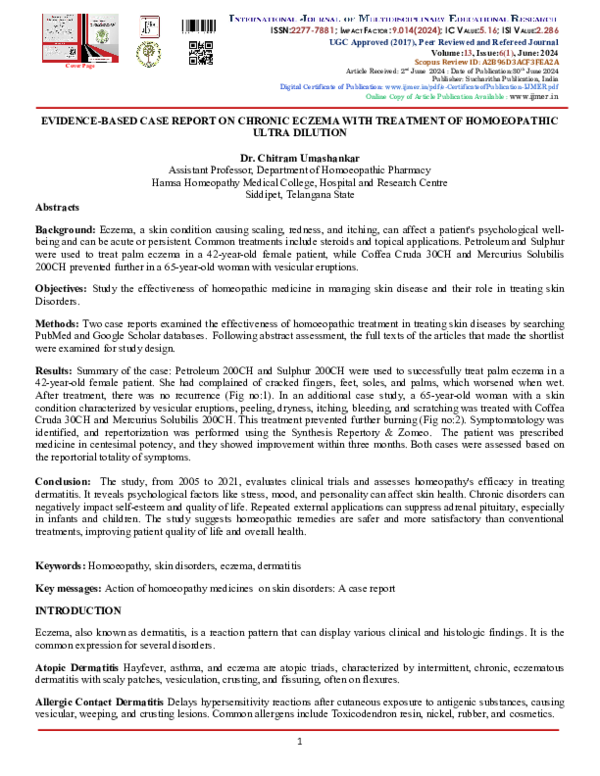 (PDF) EVIDENCE-BASED CASE REPORT ON CHRONIC ECZEMA WITH TREATMENT OF ...
