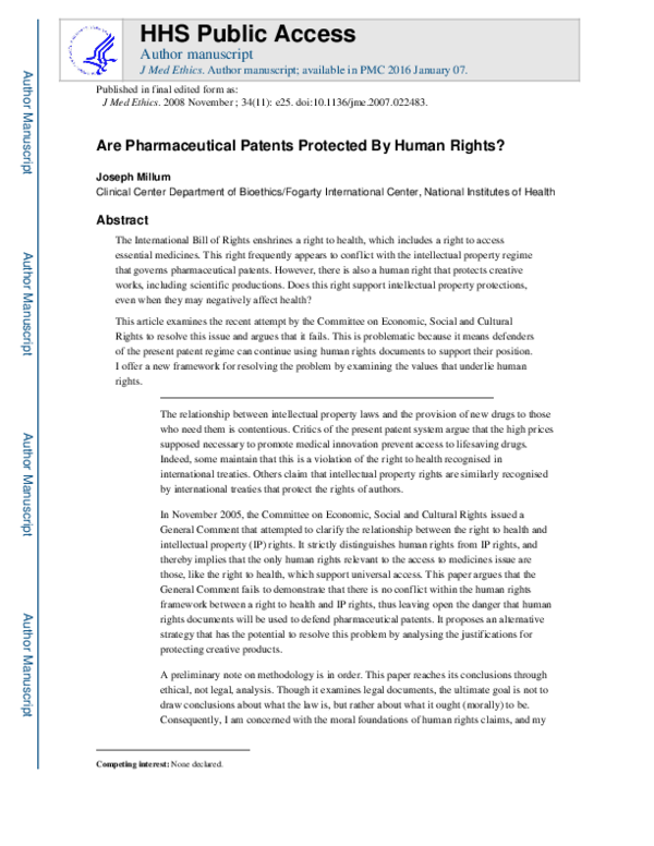 (PDF) Are pharmaceutical patents protected by human rights?