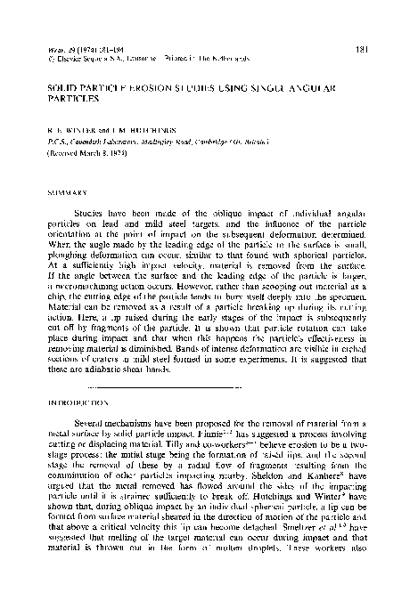 (PDF) Solid particle erosion studies using single angular particles