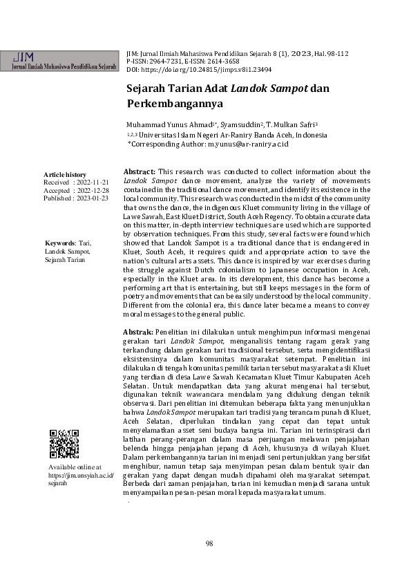 (PDF) Sejarah Tarian Adat Landok Sampot dan Perkembangannya