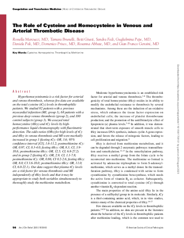 (PDF) The Role of Cysteine and Homocysteine in Venous and Arterial ...