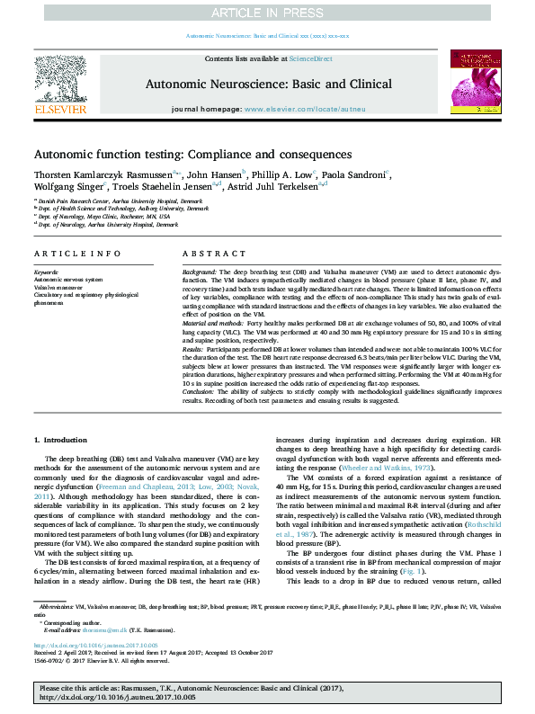 (PDF) Autonomic function testing: Compliance and consequences