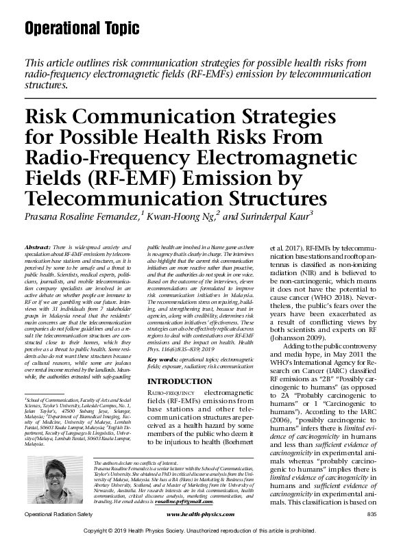 (PDF) Risk Communication Strategies for Possible Health Risks From ...