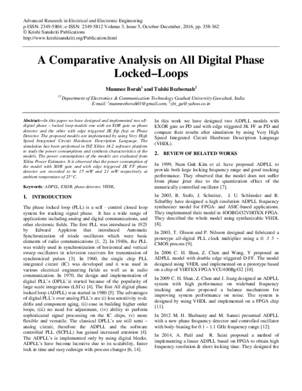 (PDF) A Comparative Analysis on All Digital Phase Locked-Loops
