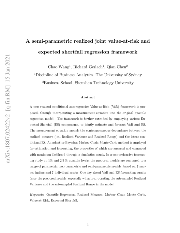 (PDF) A Semi-parametric Realized Joint Value-at-Risk and Expected ...