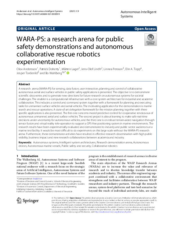 (PDF) WARA-PS: a research arena for public safety demonstrations and autonomous collaborative ...