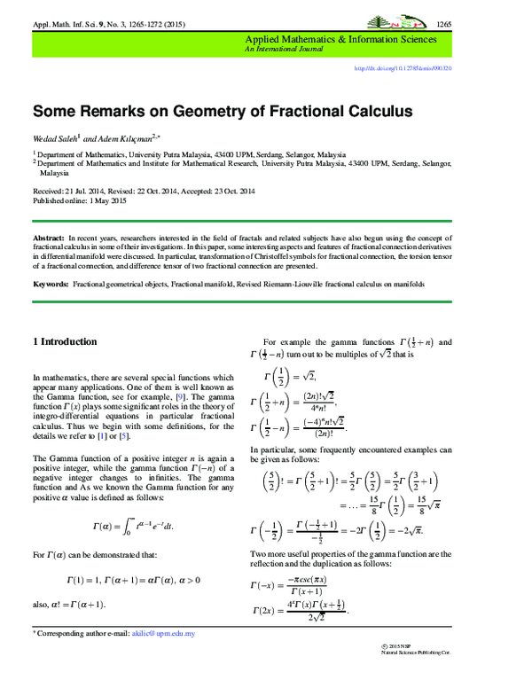 (PDF) Some Remarks on Geometry of Fractional Calculus