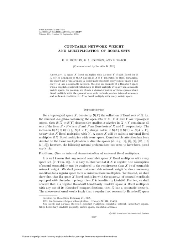 (PDF) Countable network weight and multiplication of Borel sets | Eliza ...