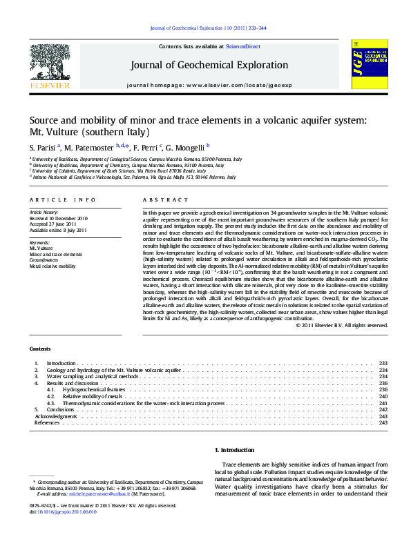 (PDF) Source and mobility of minor and trace elements in a volcanic ...