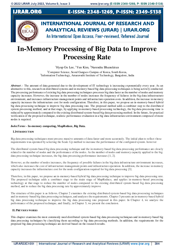 (PDF) In-Memory Processing of Big Data to Improve Processing Rate