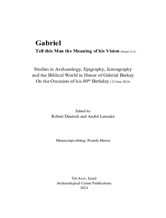 (PDF) Gabriel Barkay - A living Legend Archaeologist