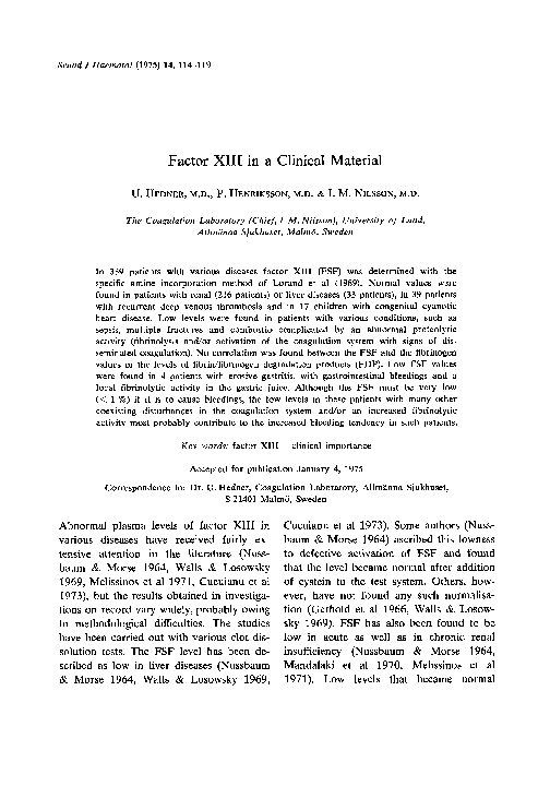 (PDF) Factor XIII in a Clinical Material
