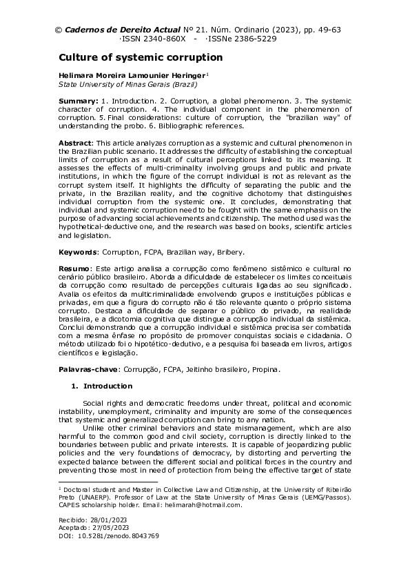 (PDF) Culture of systemic corruption